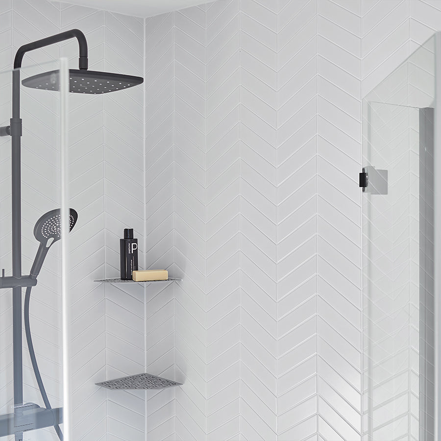 Floating Rectangular Tile Shower Shelf with Railing & Hanger Stainless ...